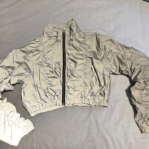 Bershka | Jackets & Coats | Reflective Crop Top Jacket Silver | Poshmark